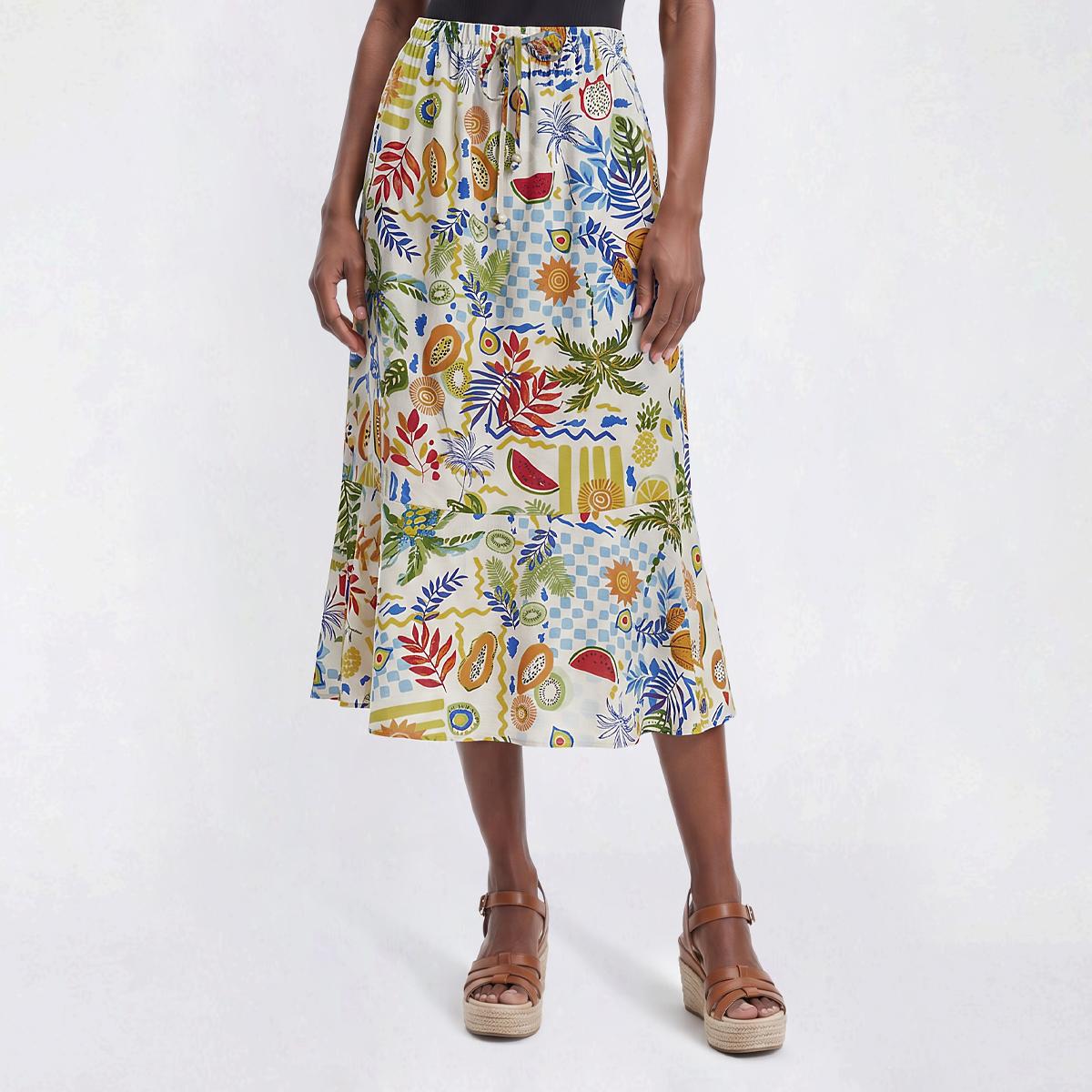 Click here for Womens Soho Apparel Fruit Palm Tree Midi Skirt prices